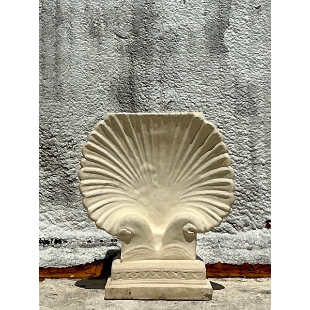 Vintage Coastal Cast Concrete Clam Shell Console Table Pedestal | Chairish