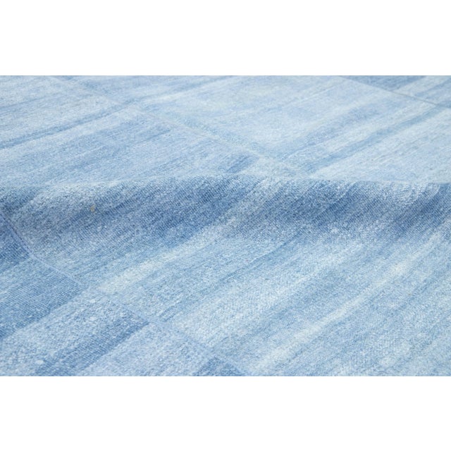 Flatweave Kilim Modern Wool Rug With Stripe Design in Denim Blue | Chairish