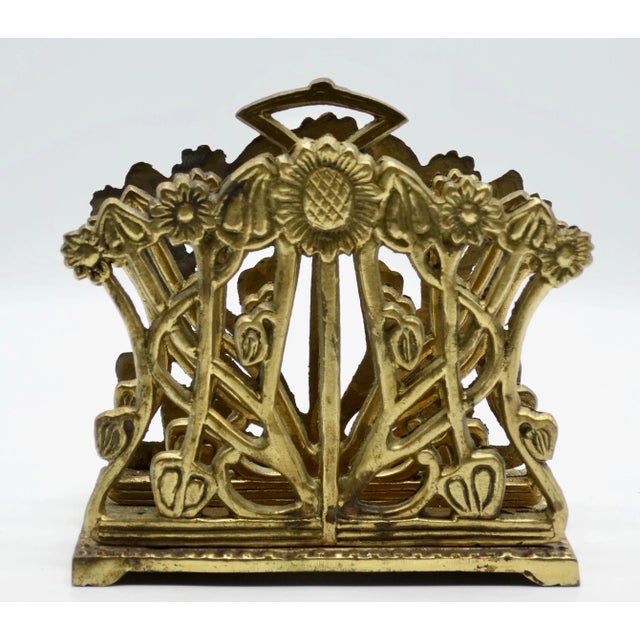 Early Art Nouveau English Brass Sunflower Letter Rack | Chairish