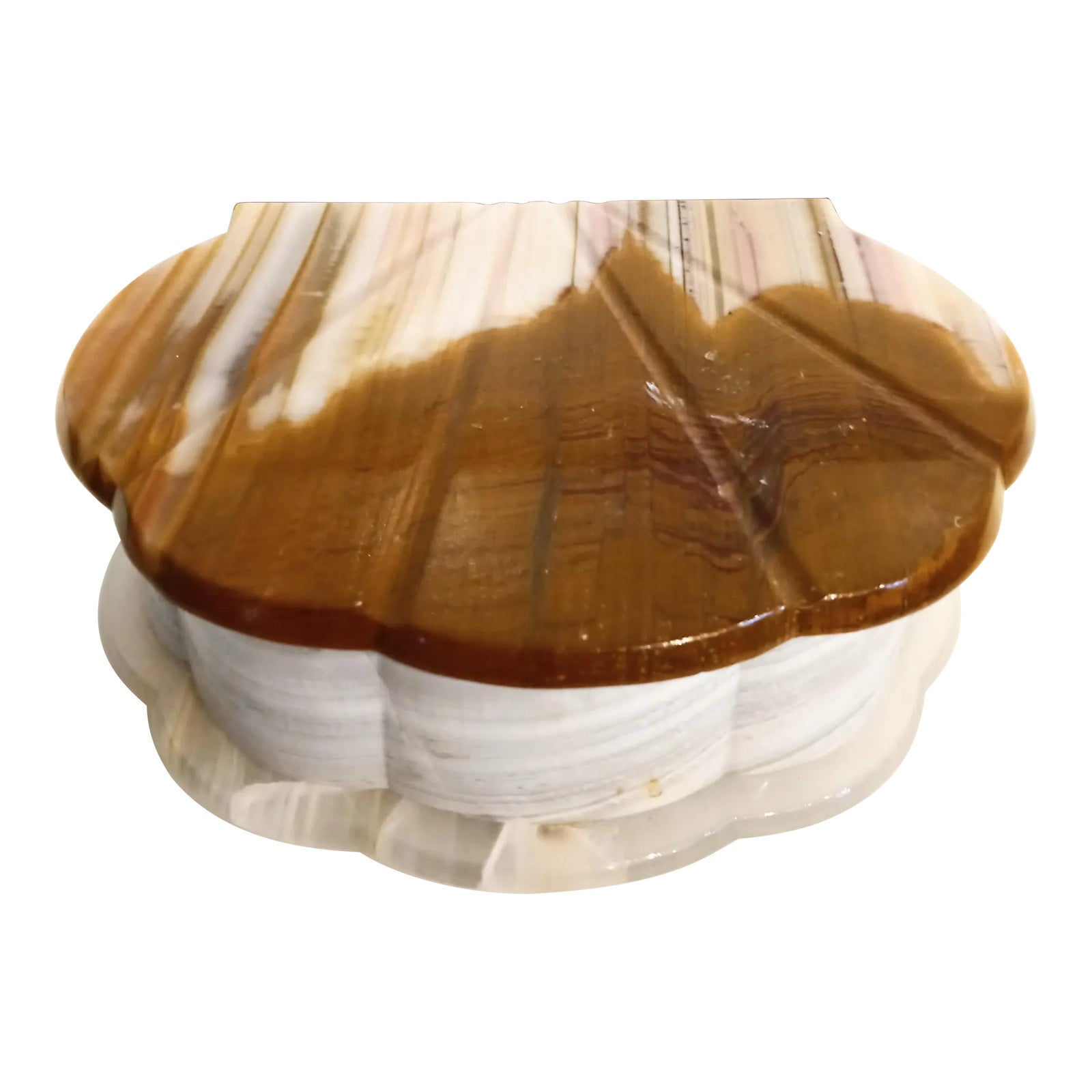 Vintage Glass Clamshell Marble Style Coastal Trinket Box | Chairish