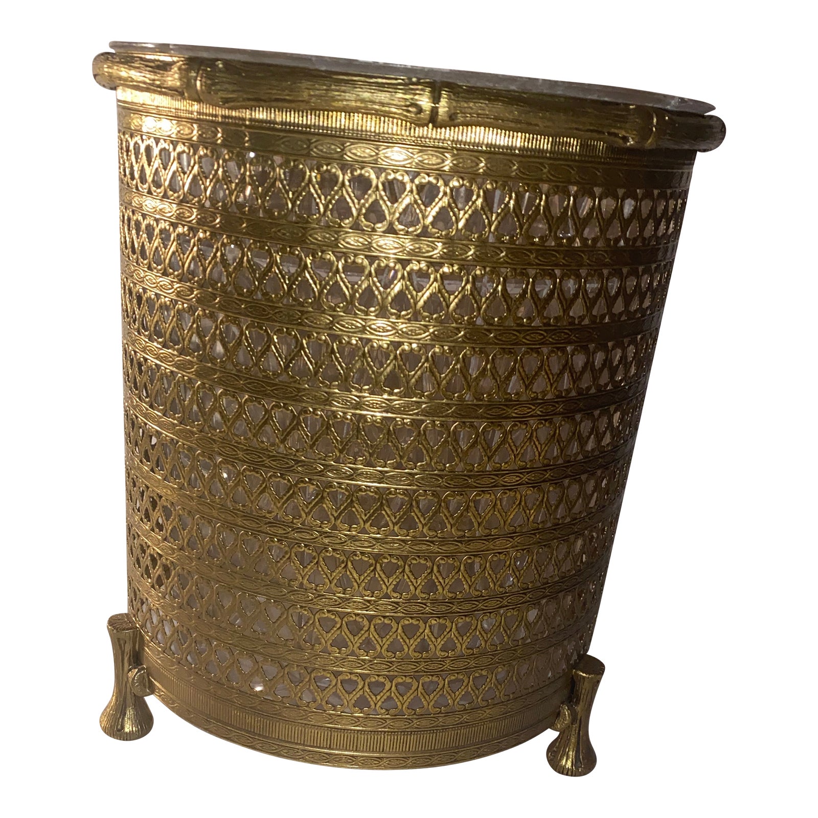 Waste Basket. Vintage Ormolu Ribbon Footed Hollywood Regency Trash Can ...