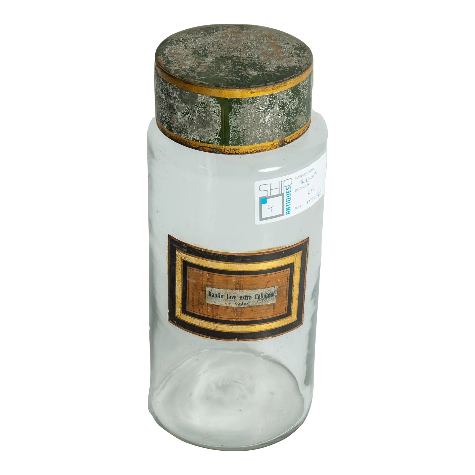Mid 19th Century "Kaolin" Pharmacy Glass Jar | Chairish