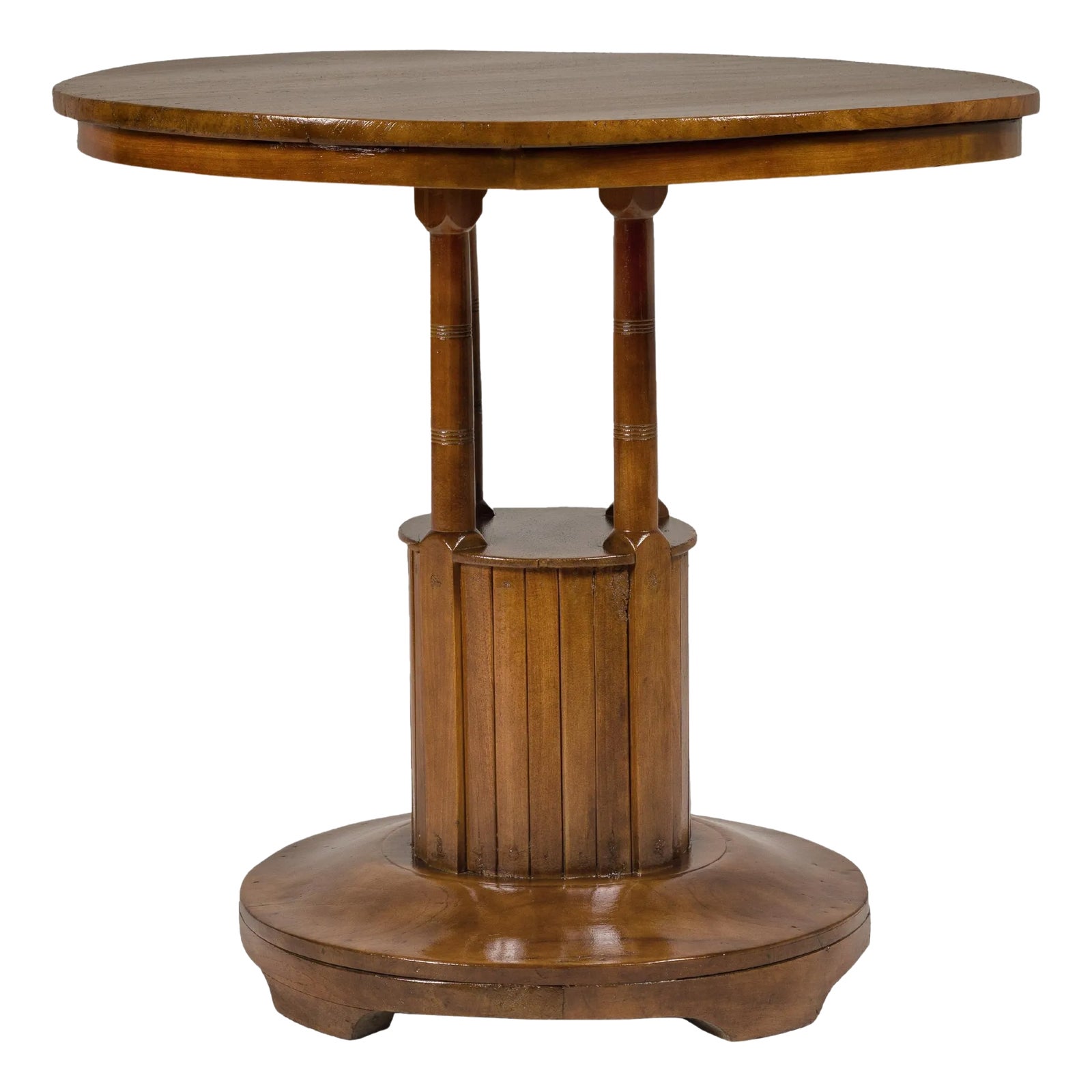Architectural Round Side Table with Reeded Columns and Drum Base | Chairish