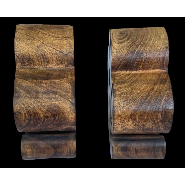 Wooden Pair Book Ends Music Notes Form Wood Carved Sculptural Vintage ...