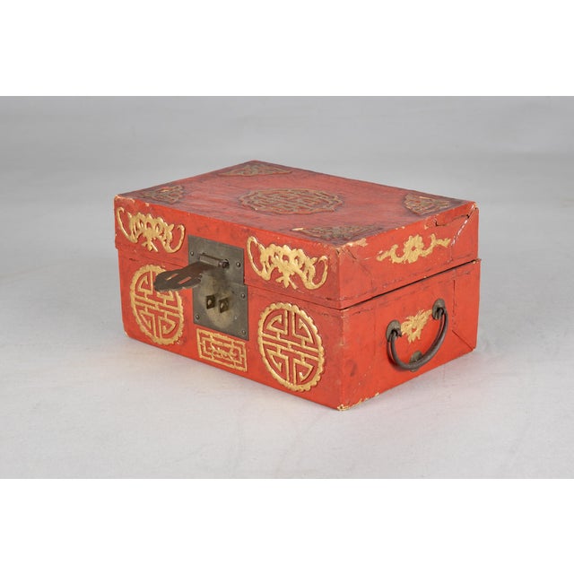 Late 19th Century Chinese Export Red Lacquered Box | Chairish