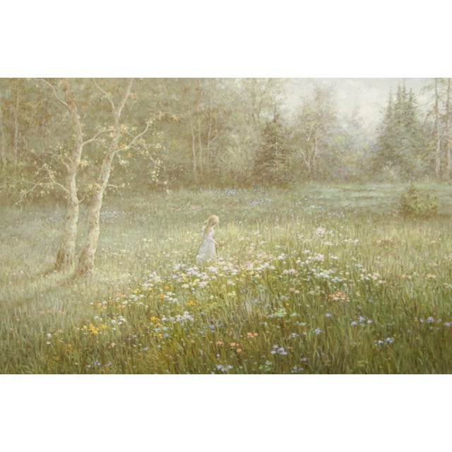 Hyun Bo Yoo 'Girl in Flower Field' Framed Oil Painting | Chairish