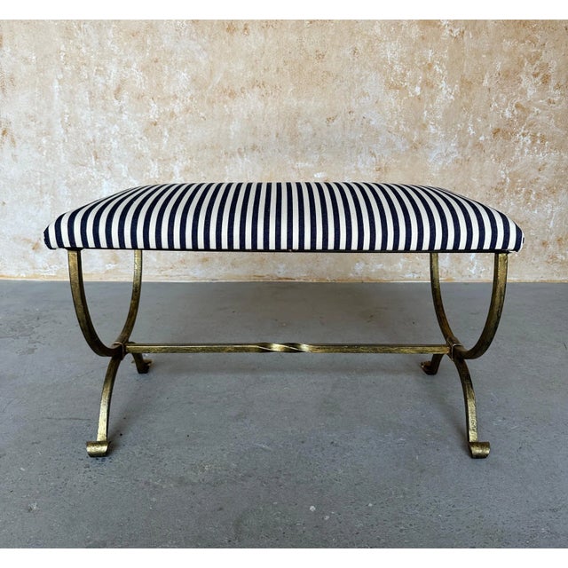 Spanish Gilt Iron Bench With Scrolled Feet | Chairish