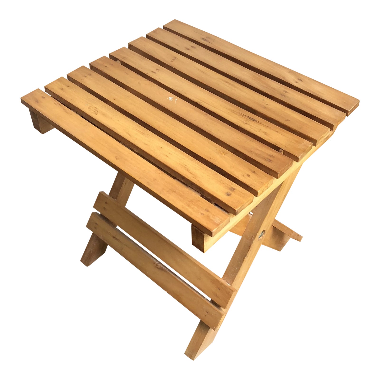 1970s Vintage Wood Compactable Stool | Chairish