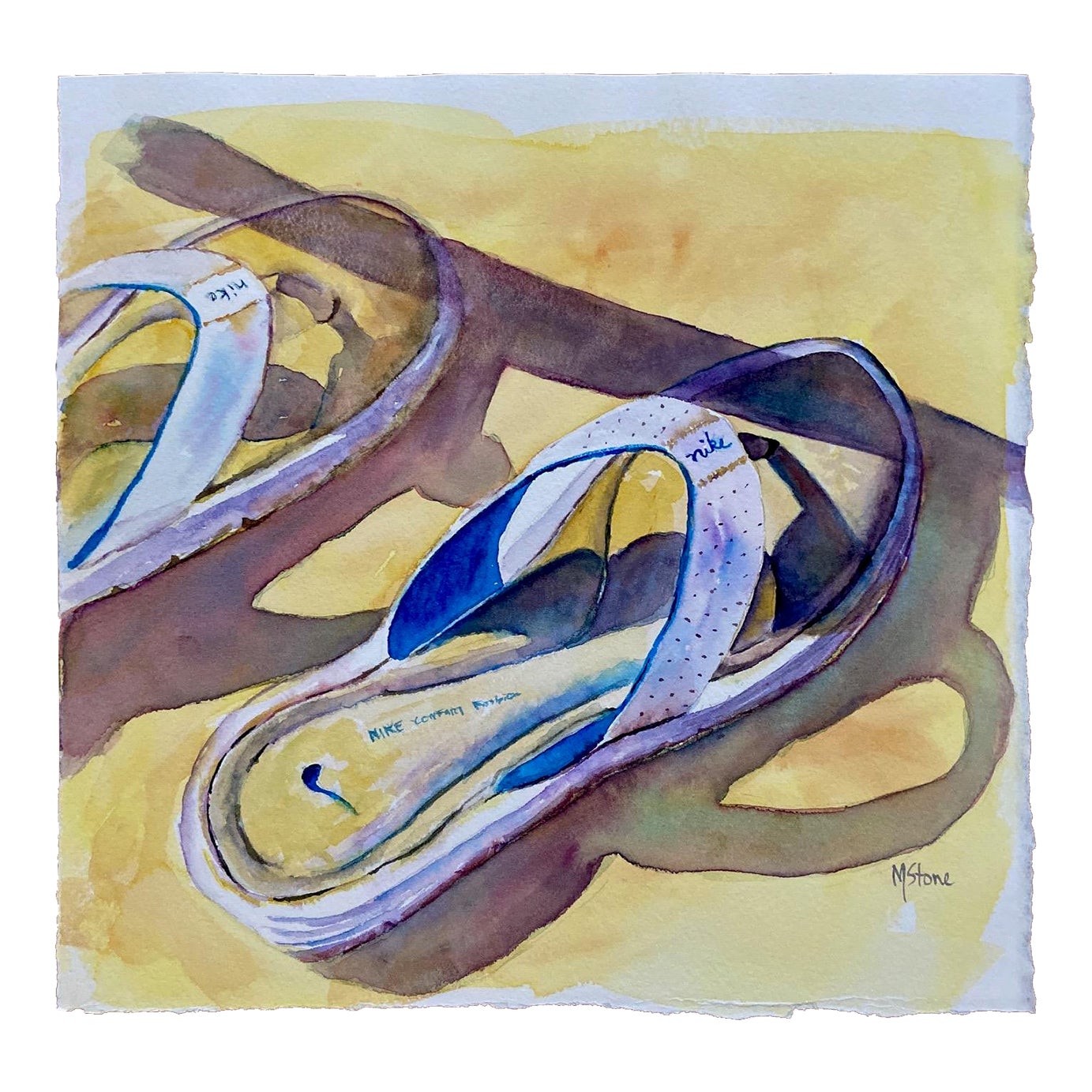 Watercolor Painting on Paper of Summer Flip Flops | Chairish