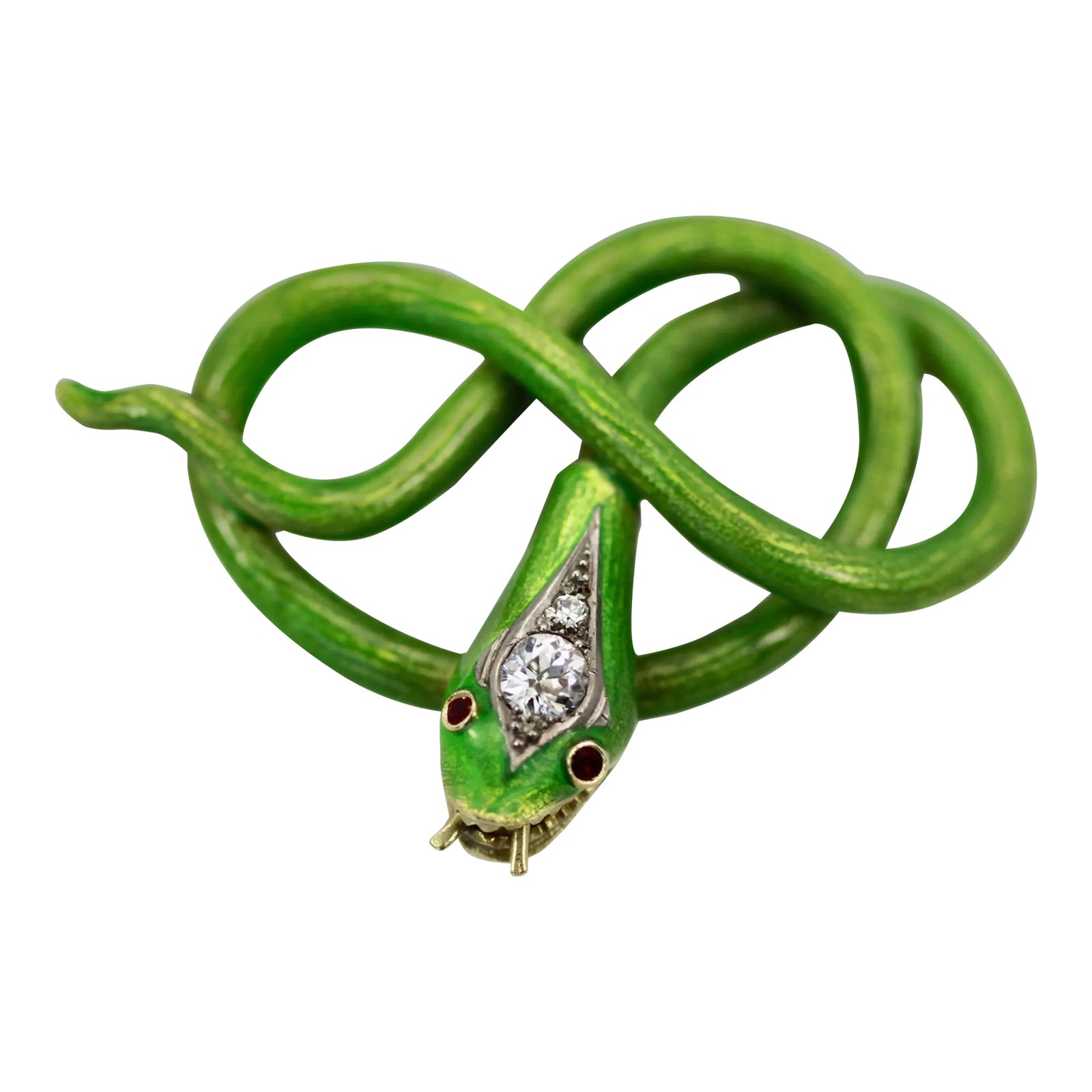 Late 19th Century Victorian Green Enamel Snake Pendant 18k | Chairish