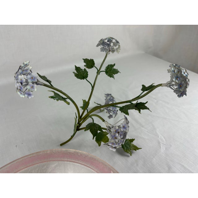 Shabby Chic Wrought Iron Hydrangeas Toleware Stand & Bowl Centerpiece ...