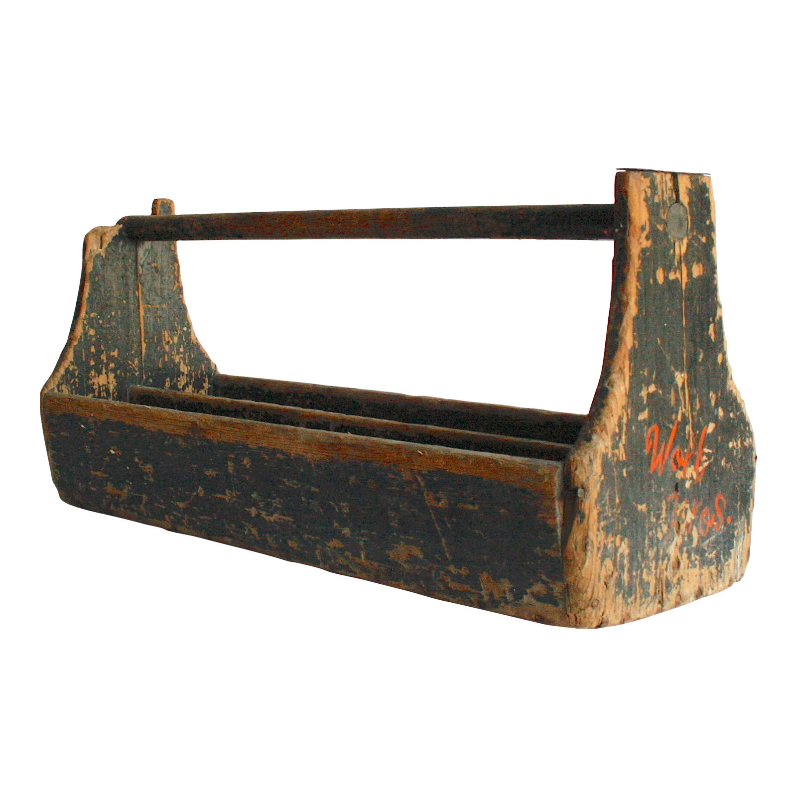 Large Vintage Rustic Black Wood Tool Caddy | Chairish