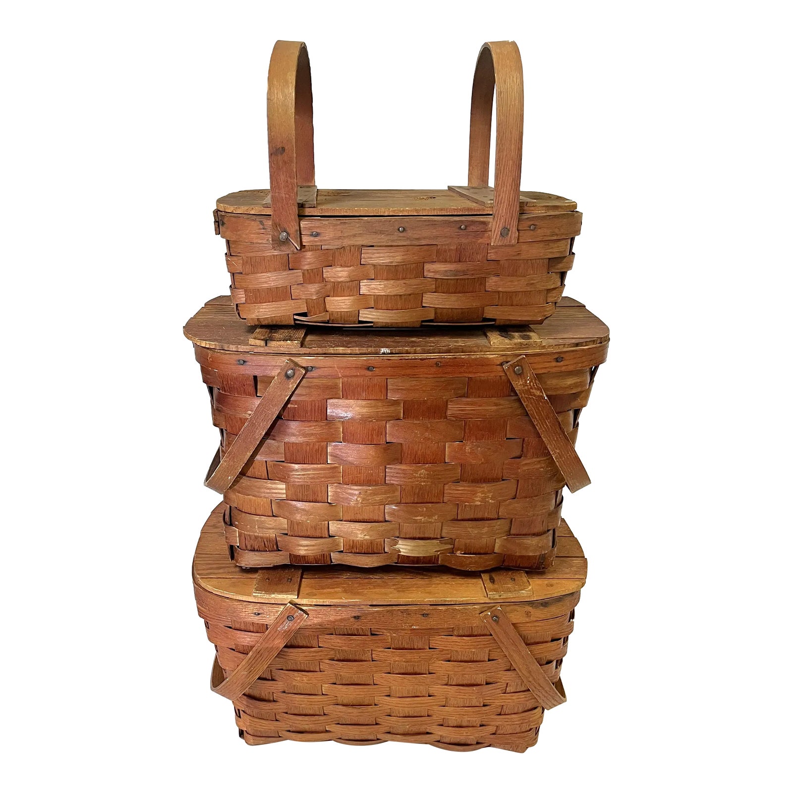 Early 1900's Primitive Wov-N-Wood by JeryWil Lidded Baskets- Set of 3 ...