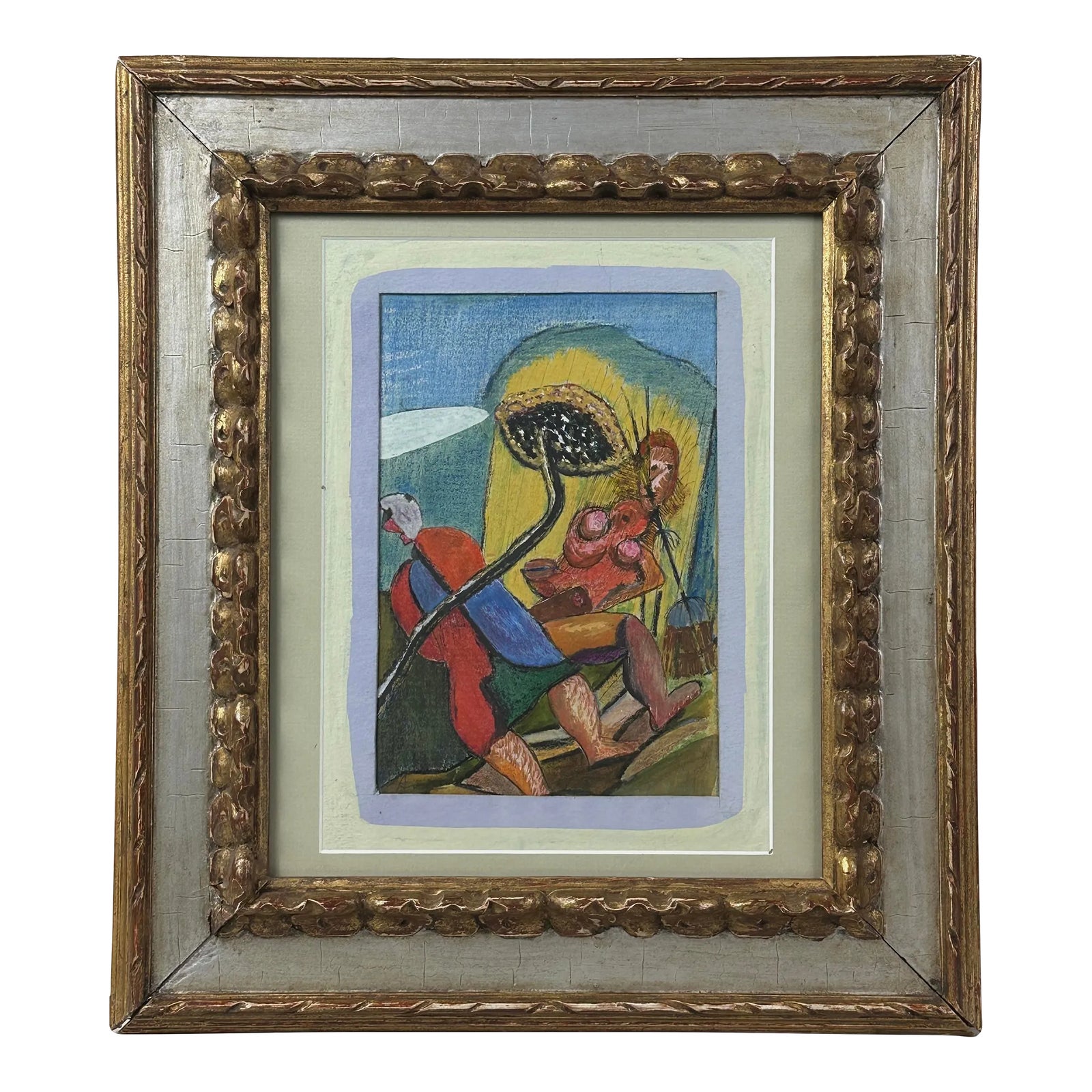 Vintage Outsider Surrealist Figurative Study, Signed (Mixed Media on ...