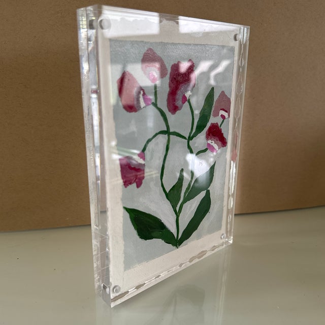 Original Abstract Floral Painting in Acrylic Block Frame | Chairish