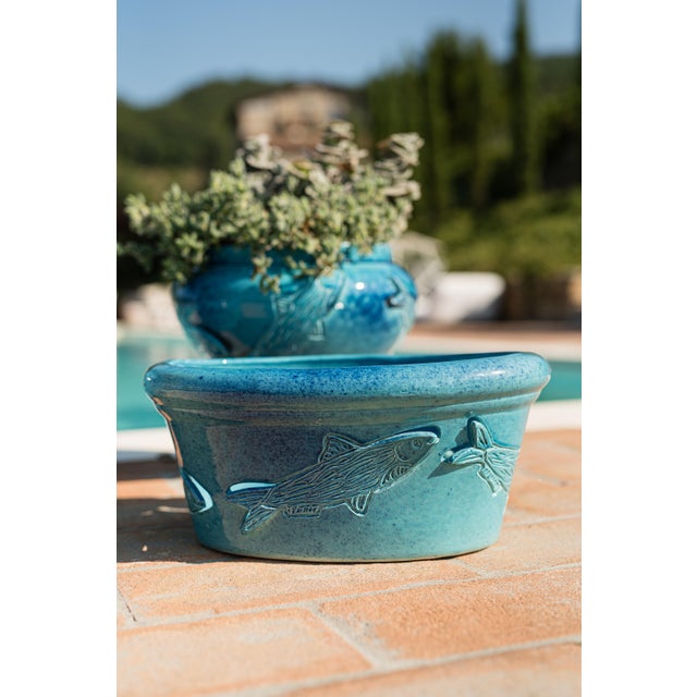 VIETRI Mediterranea Blue Fish Oval Planter | Chairish