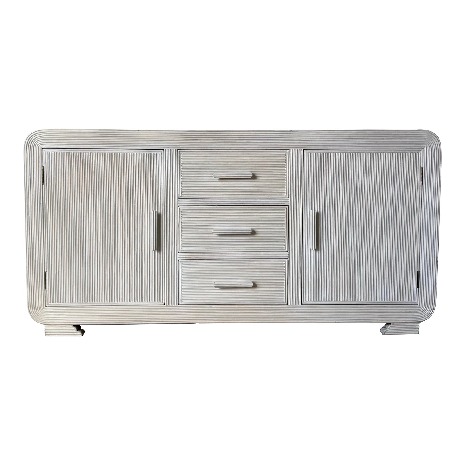 1970s Vintage Gabriella Crespi–Style Pencil Reed Rattan Credenza With ...