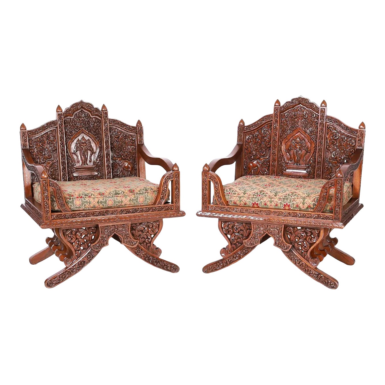 Pair of Thai Rosewood Elephant Howdah Saddle Style Chairs | Chairish