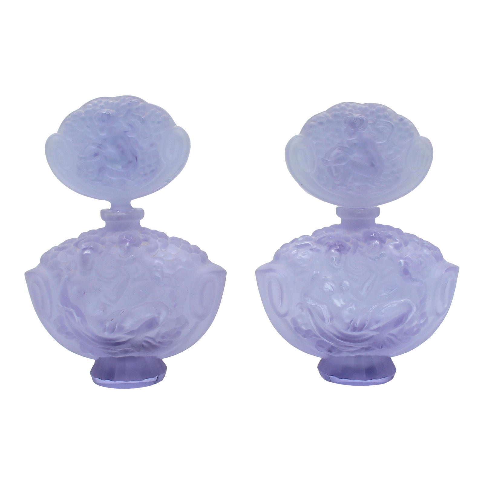 Czech Pair of Art Deco Period Light Violet Frosted Glass Perfume ...