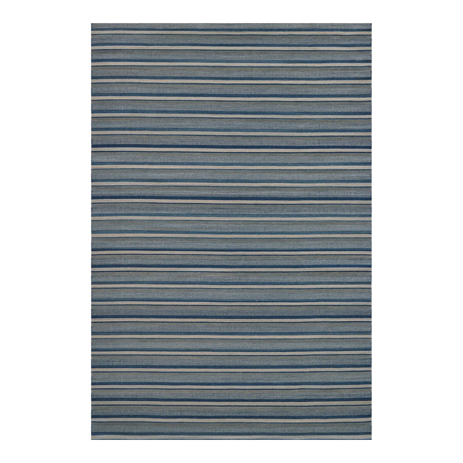 Modern Handwoven Blue Striped Flatweave Rug | Chairish