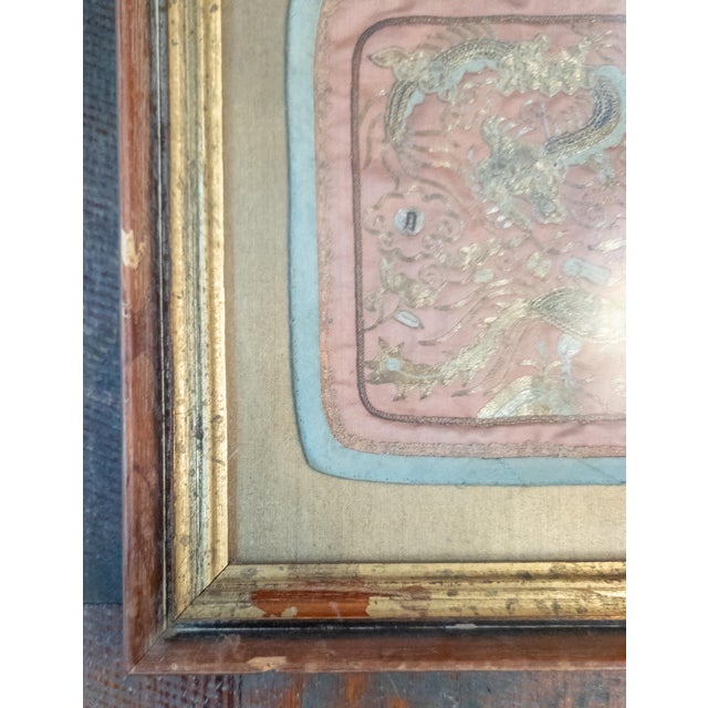 19th Century Chinese Chinoiserie Silk Embroidered Panel With Dragon and ...