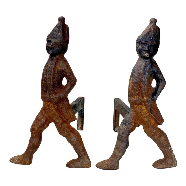 Antique Traditional Cast Iron Hessian Soldier Fireplace Andirons - a ...