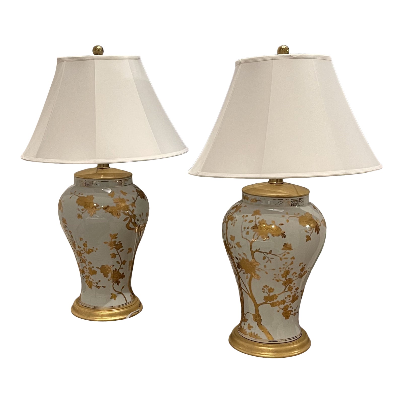 Ralph Lauren Home Gable Table Lamps - A Pair With Silk Shades | Chairish