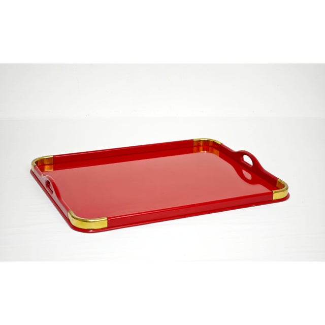 Mid-Century Modern Rectangular Red Lacquered Tray with Brass Corners ...