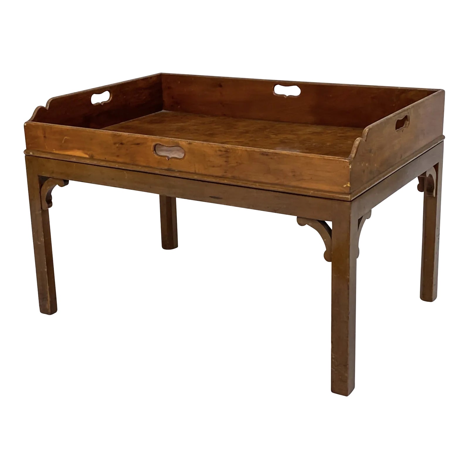 Late 20th Century Regency Style Burl Wood Butler’s Tray-Top Table ...