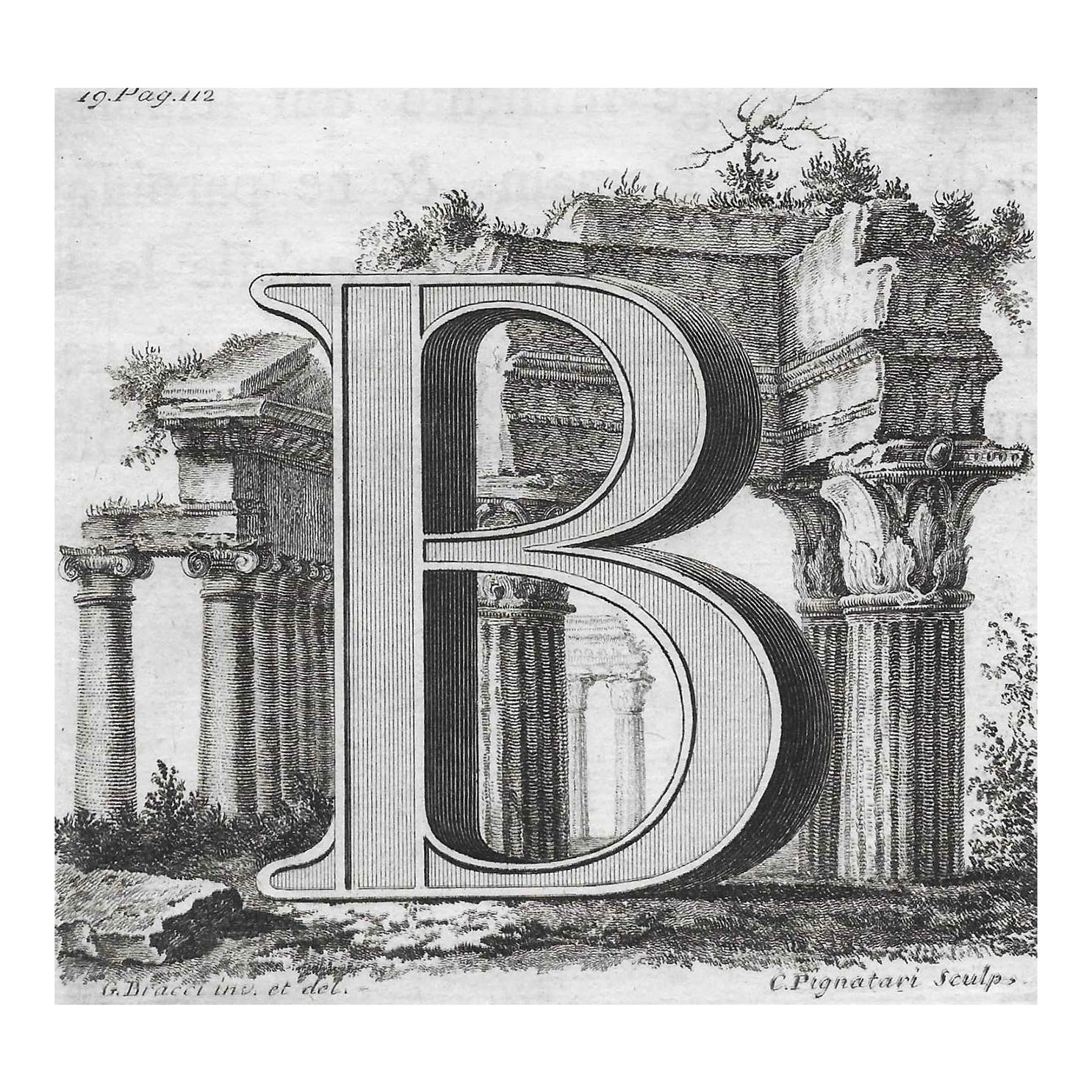 18th Century Letter B Antique Engraving | Chairish