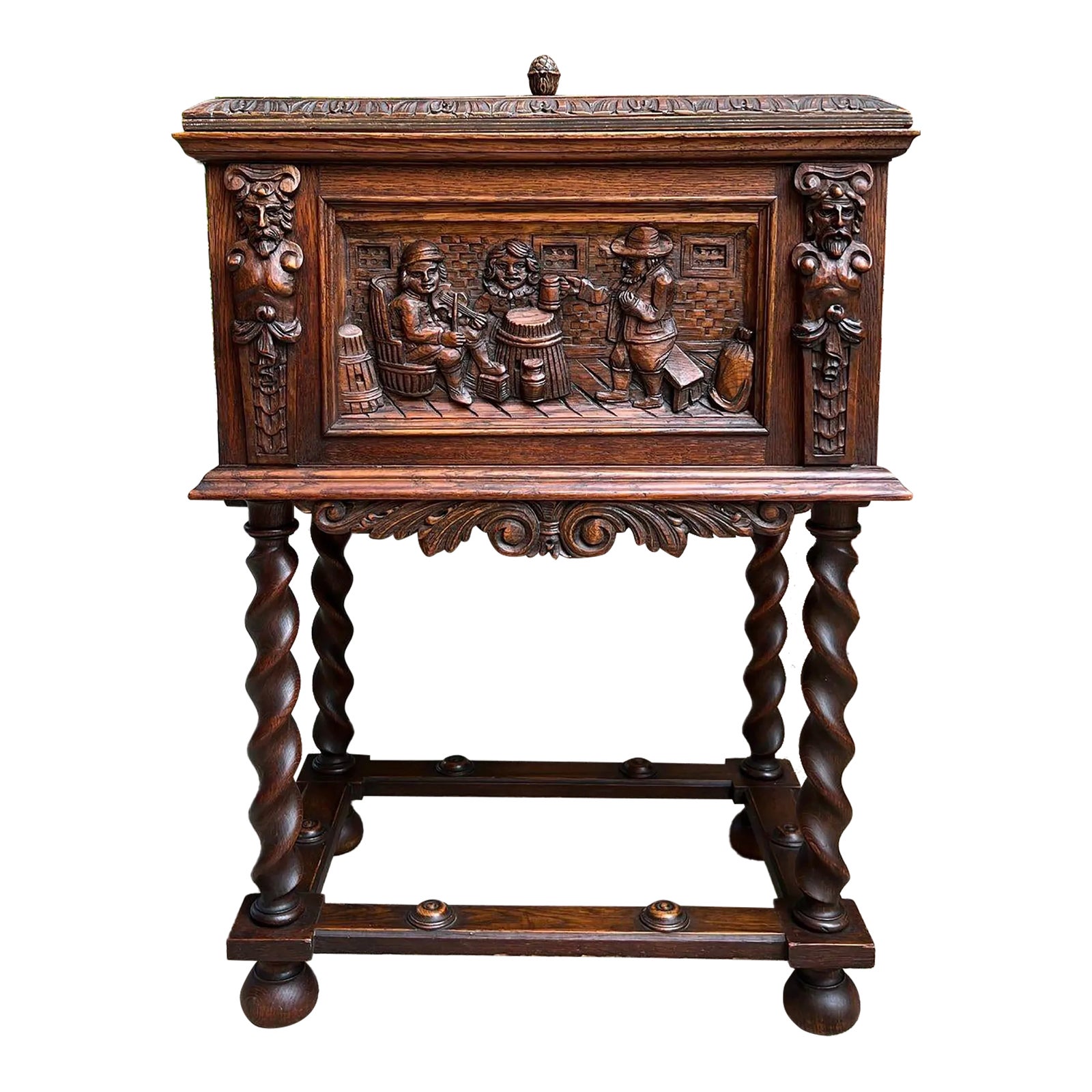 Antique French Renaissance Chest Box on Stand Breton Brittany Oak ...