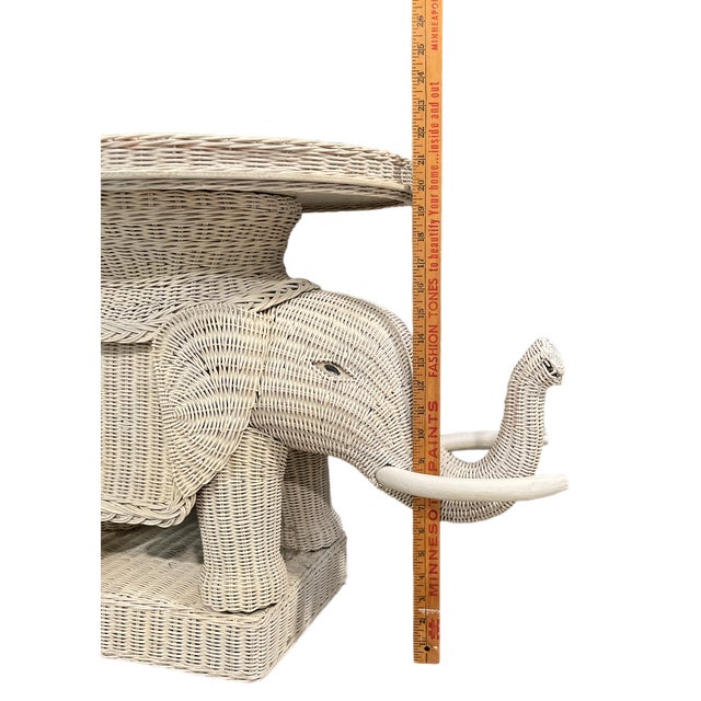 1970s Vintage White Wicker Elephant Tray Table | Chairish