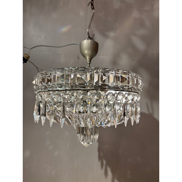 1950s Italian Mid-Century Chrome and Bohemian Crystal Flush Mount ...