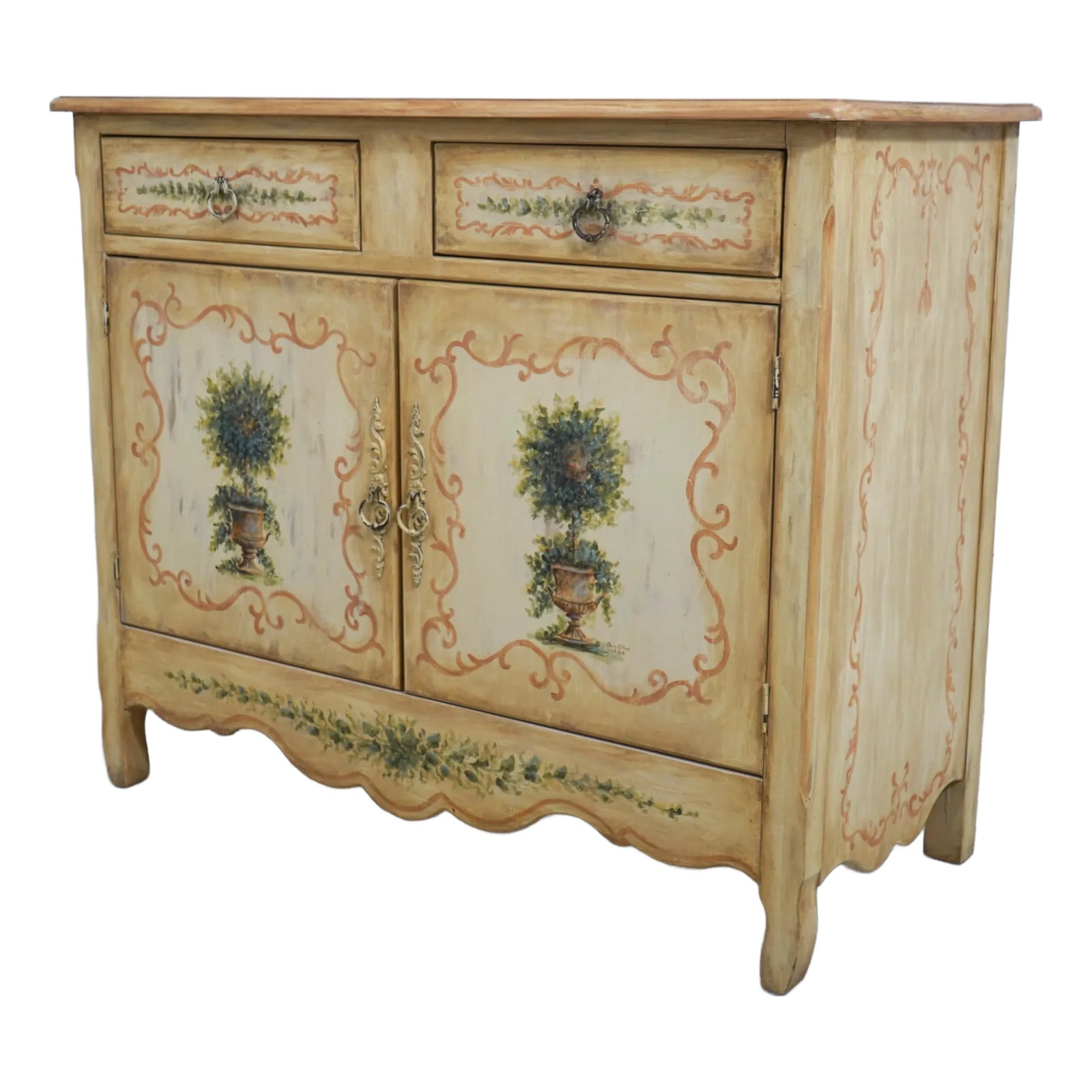 Habersham Country French Paint Decorated Server Cabinet | Chairish