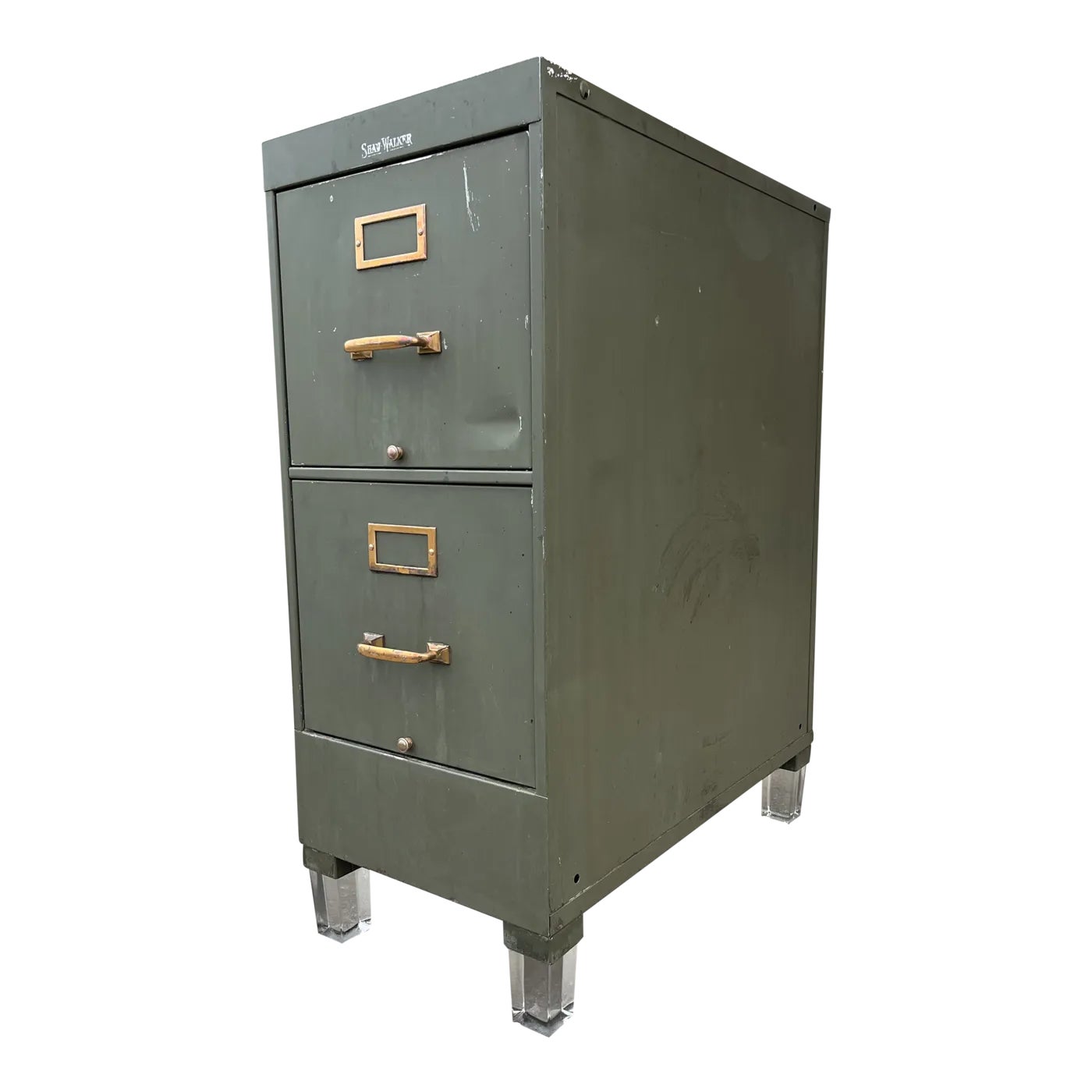 1940s Shaw Walker File Cabinet Having Brass Pulls & Lucite Feet | Chairish