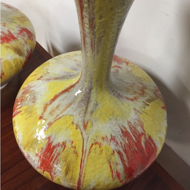 Mid-Century Yellow & Red Table Lamps - A Pair | Chairish