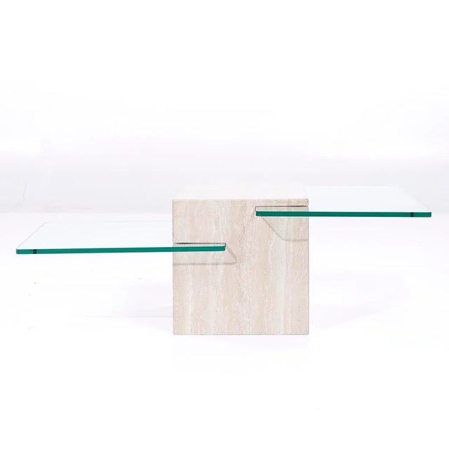 Mid Century Travertine and Glass Multi-Tier Coffee Table | Chairish