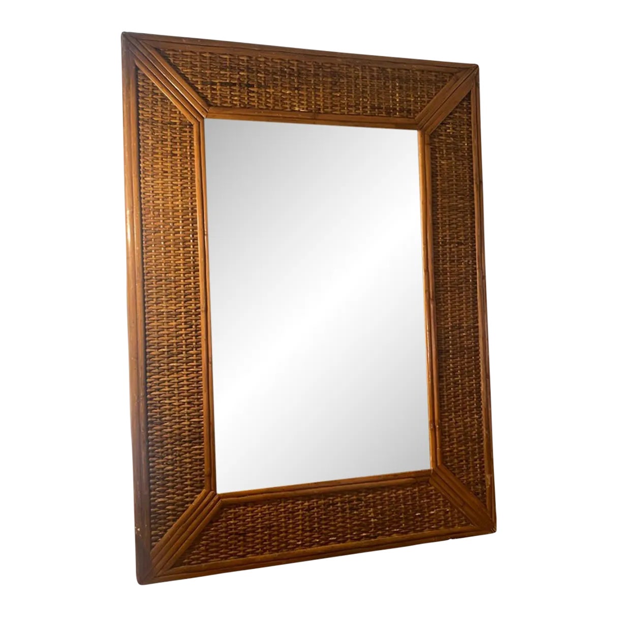 Mid 20th Century Modern Rattan & Bamboo Rectangular Mirror | Chairish