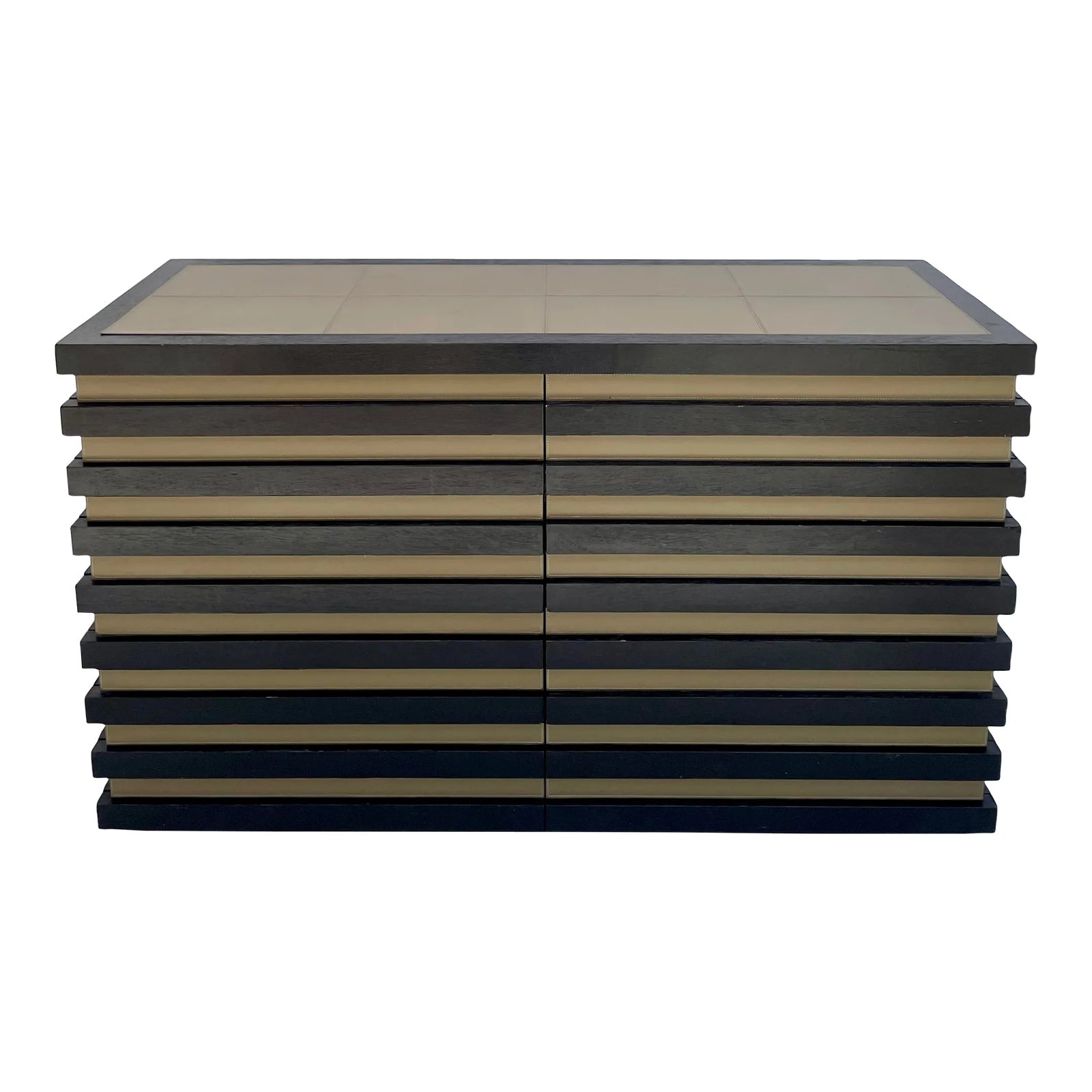 Y2k Leather and Wood Slat 6-Drawer Chest of Drawers Dresser | Chairish