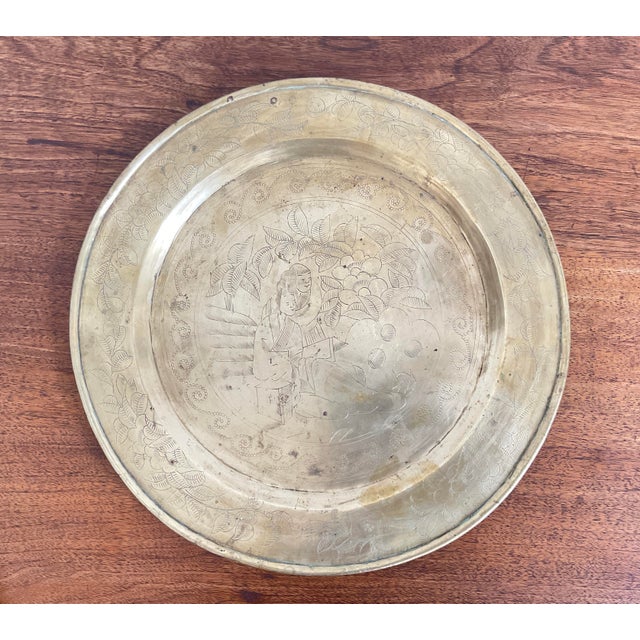 Pair of Mid 20th Century Brass Trays With Chinese Etchings | Chairish