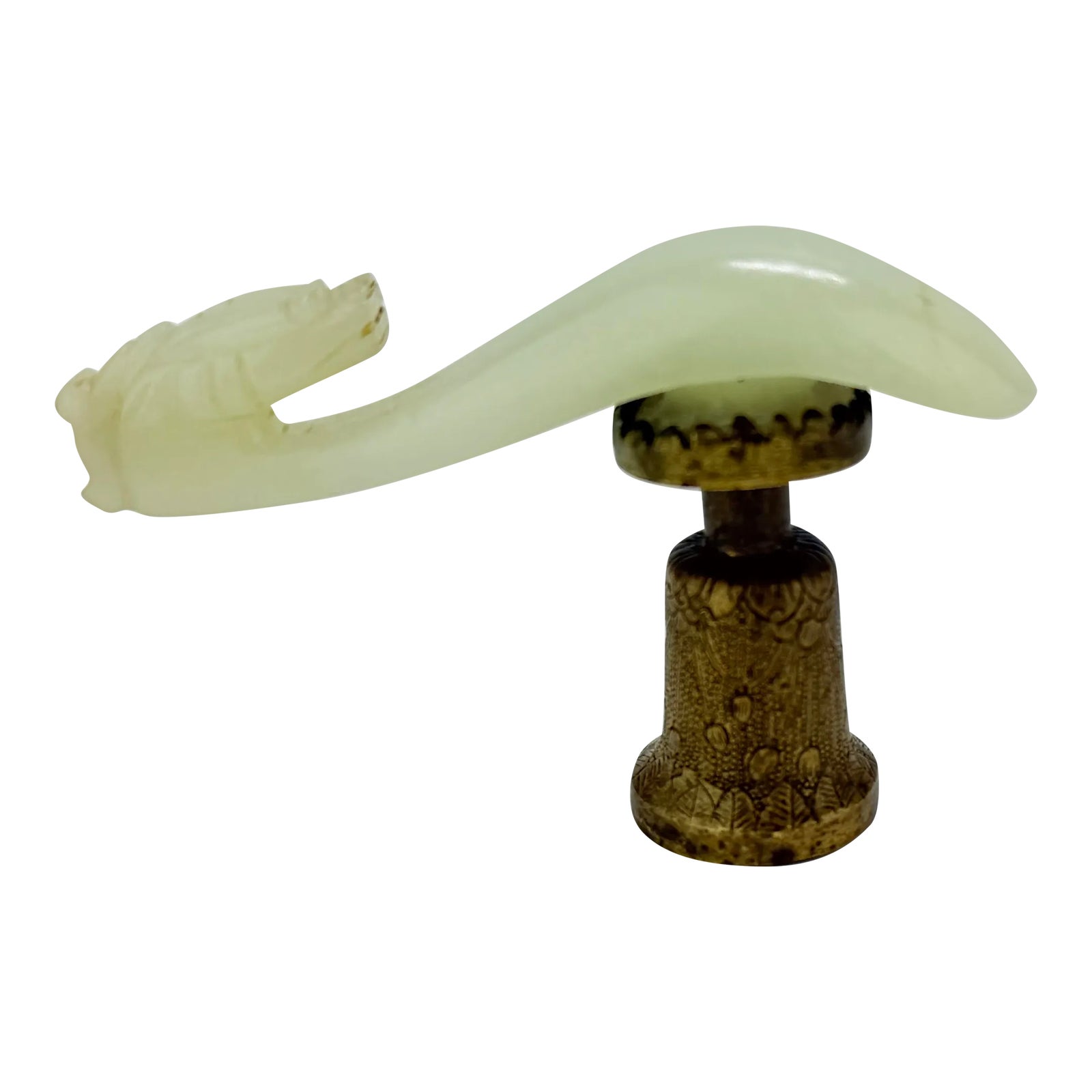 Antique Chinese Qing Dynasty Pale Green Jade Carved Dragon Belt Hook W ...
