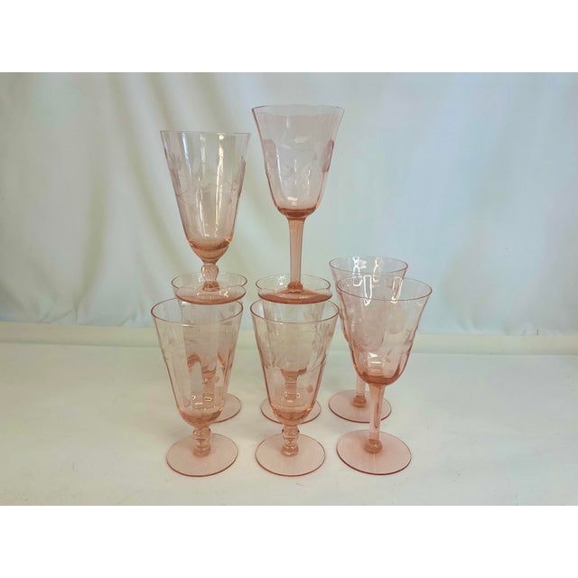 Antique Depression Era Art Deco Pink Glassware - Set of 8. | Chairish