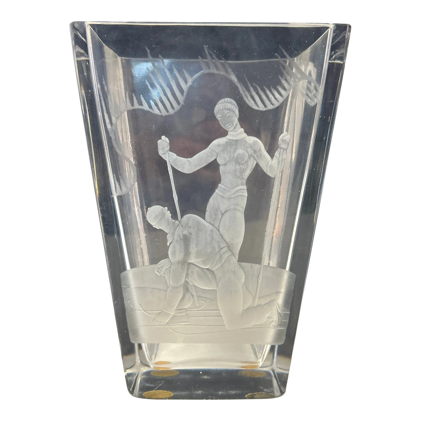 Orrefors Lindtrand Etched Crystal Vase Signed | Chairish