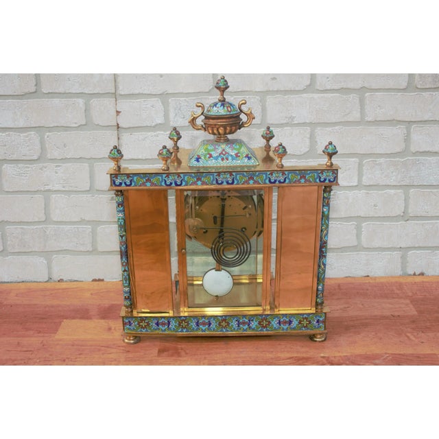Chinese Cloisonné Enamel Wind Up 7 Day Chiming Clock | Chairish