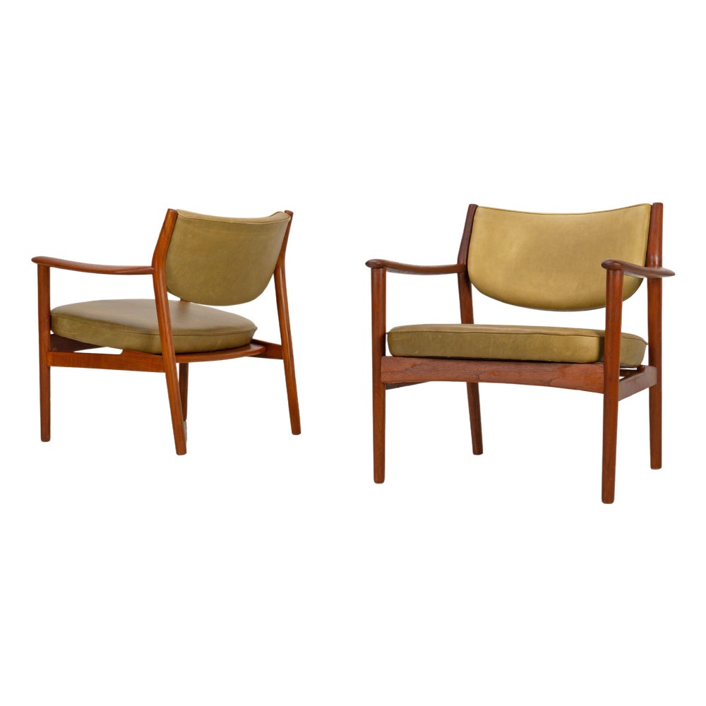 Set of Scandinavian Easy Chairs with Teak and Leather by Westnofa ...