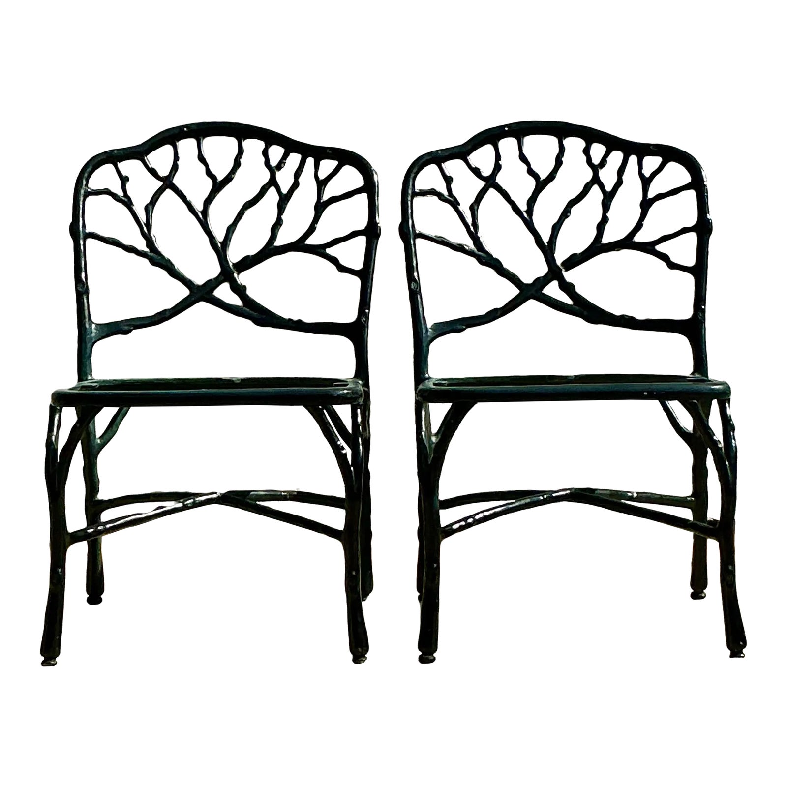 Late 20th Century Boho Cast Aluminum Branch Back Chairs - a Pair | Chairish