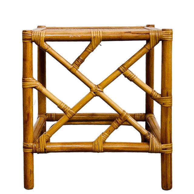 Chippendale Style Rattan End Table | Chairish