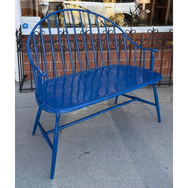 Royal Blue Enamel Aluminum Windsor Bench | Chairish