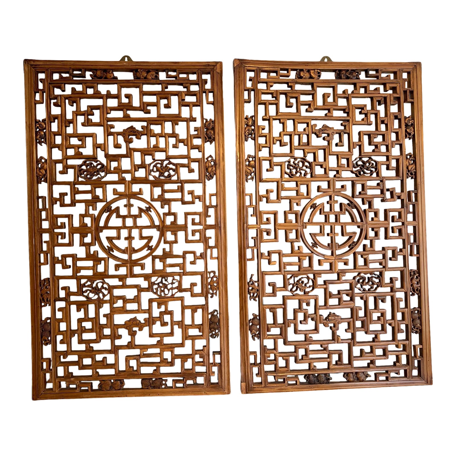Antique Chinese Carved Window Panels - A Pair | Chairish