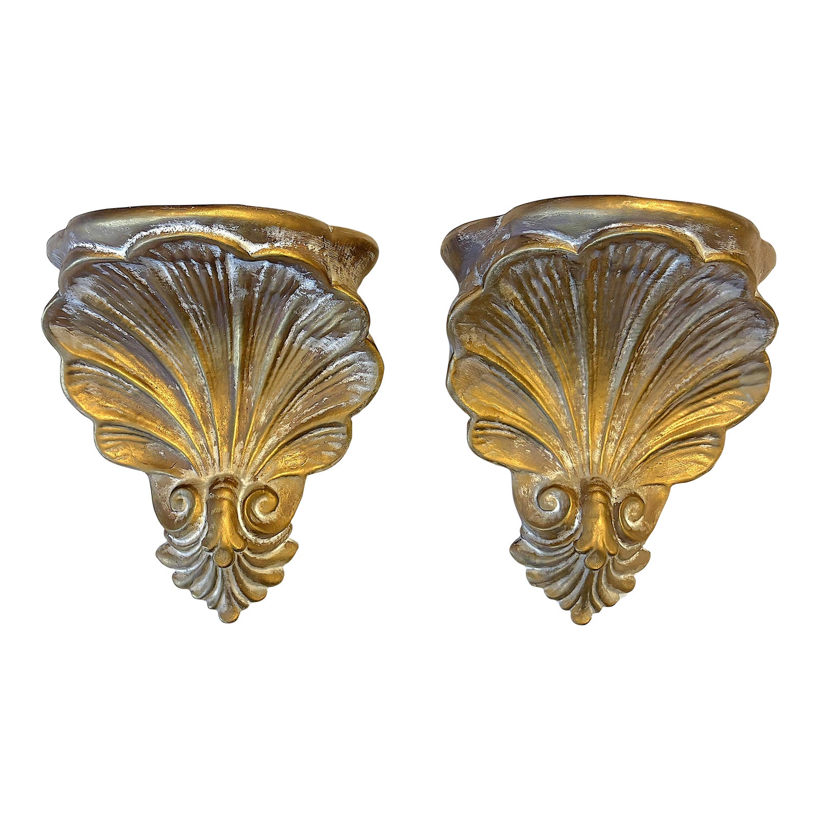 Mid Century Italian Plaster Shell Form Wall Brackets- A Pair | Chairish
